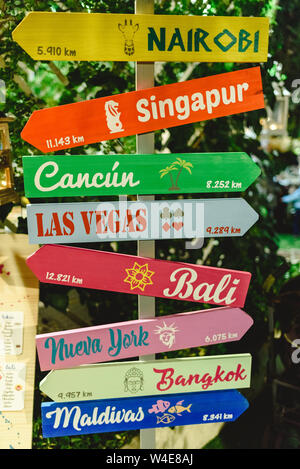 International direction signs to capital cities in Europe. The city ...