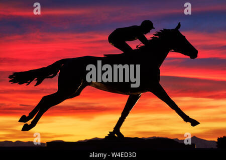 Phar Lap Statue at sunset, Timaru, South Canterbury, South Island, New ...