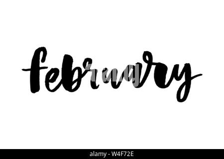 February month - hand lettering inscription to design, black and white ...