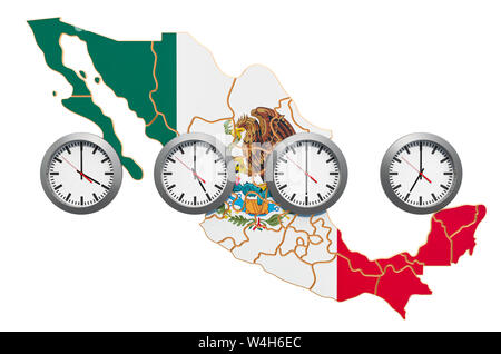 Mexican flag with clock. Time in Mexico, 3D rendering isolated on white ...