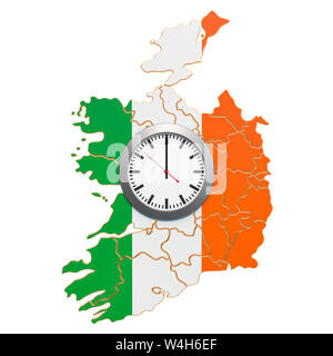 Irish flag with clock. Time in Ireland, 3D rendering isolated on white ...