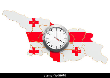 Georgian flag with clock. Time in Georgia, 3D rendering isolated on ...