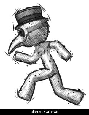 Sketch plague doctor man running fast right Stock Photo - Alamy