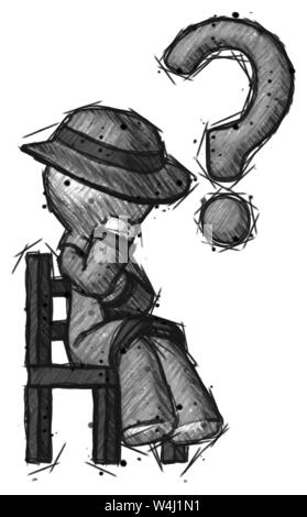 Sketch detective man with question mark above head, confused Stock ...
