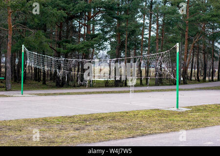 volleyball on green ground in motion with path Stock Photo - Alamy