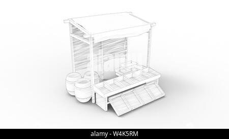 3d rendering of a ancient market stall isolated in white studio ...