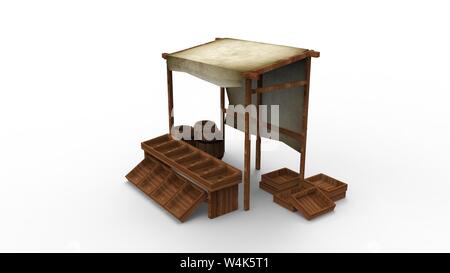 3d rendering of a ancient market stall isolated in white studio ...