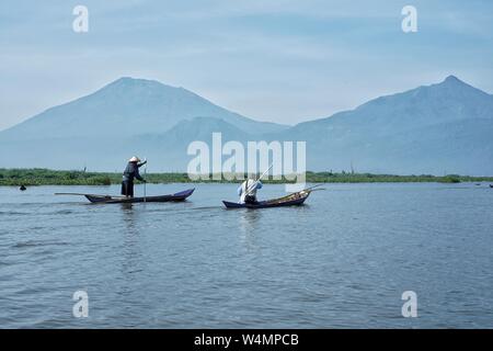 October, 6 2018. Ambarawa, Indonesia. Fishermen on Rawa Pening Lake ...