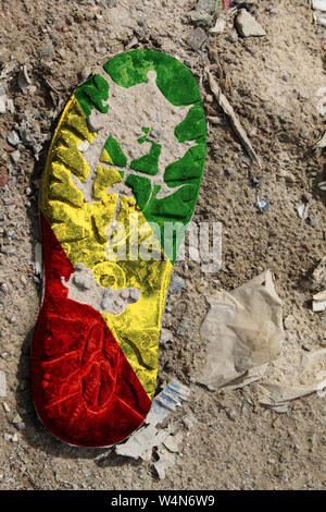 Congo flag depicted on paper origami ship closeup. Oriental handmade ...