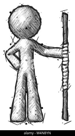 Sketch design mascot man bo staff kung fu defense pose Stock Photo - Alamy