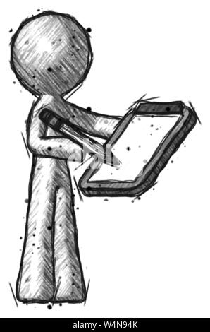 Sketch design mascot man using laptop computer while sitting in chair ...