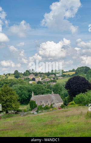 The Cotswold village of North Cerney in the valley of the River Churn ...