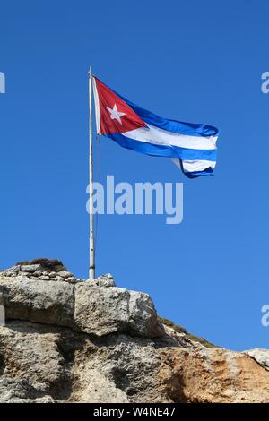 Flag of Cuba moving in the wind. National symbol on a building in ...