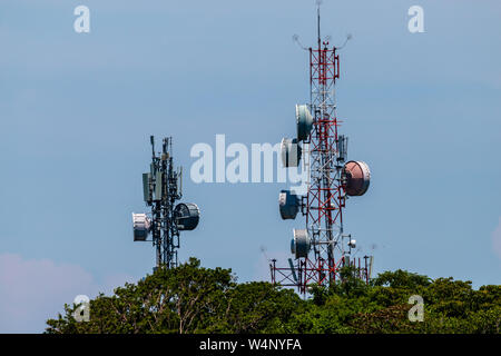 TV and mobile phone transmitter masts on Manmoel Common alongside the ...