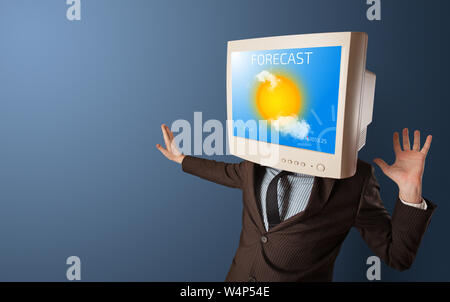 Young person with monitor head, weather forecast concept Stock Photo ...