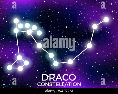 Draco (The Dragon) constellation, vector illustration with the names of ...