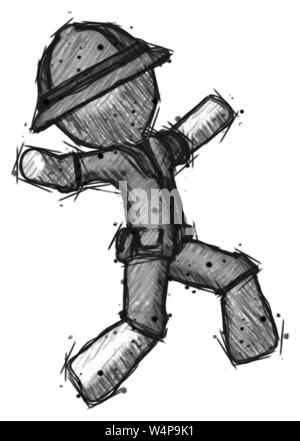 Sketch explorer ranger man running fast left Stock Photo - Alamy