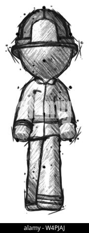 Sketch firefighter fireman man walking right side view Stock Photo - Alamy