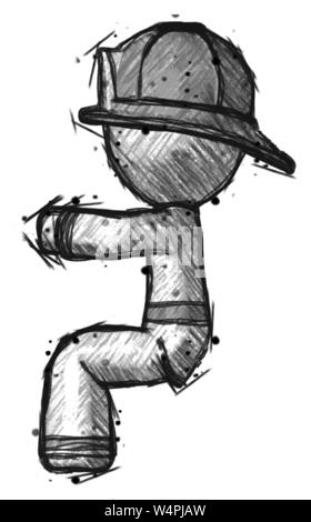 Sketch firefighter fireman man sitting with head down facing forward ...