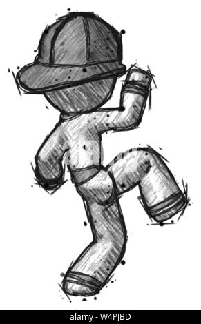 Sketch firefighter fireman man t-pose arms up standing Stock Photo - Alamy