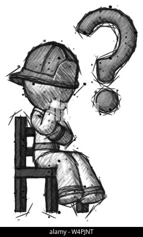 Sketch firefighter fireman man thinking or puzzled, contemplating ...