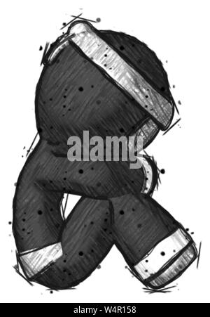 Sketch ninja warrior man sitting with head down back view facing right ...