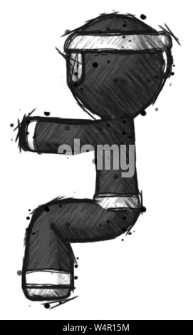 Sketch ninja warrior man sitting with head down back view facing right ...