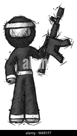 Sketch ninja warrior man soldier salute pose Stock Photo - Alamy