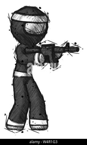 Sketch ninja warrior man soldier salute pose Stock Photo - Alamy