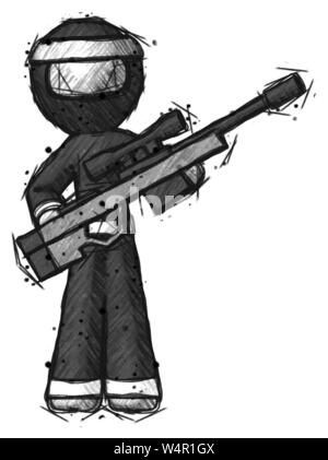 Sketch ninja warrior man soldier salute pose Stock Photo - Alamy