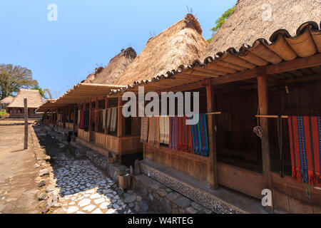 View of Bena traditional village of Ngada tribe or people with graves ...