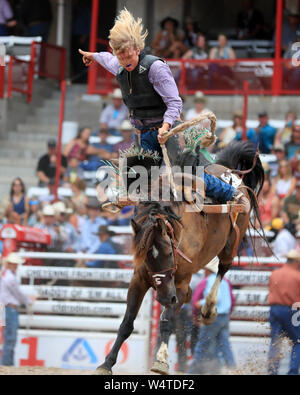 Cheyenne, USA. 24th July, 2019. A rider competes during the women's ...