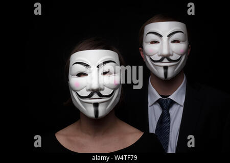 PRAGUE - MARCH 6: two members of anonymous activist hacker group with ...