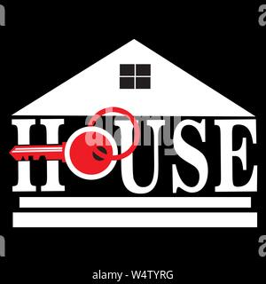 a house icon with a key that forms the word "house" which symbolizes ...