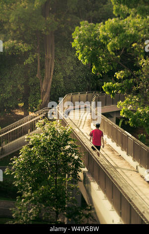 Elevated pedestrian footbridge walkway crossing Nuselsky Most bridge ...