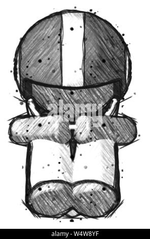 Sketch football player man sitting with head down facing sideways right ...