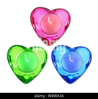Valentine's Day, Heart shaped candles on red background Stock Photo - Alamy