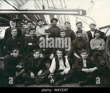 The crew of the three-masted ship PYTHOMENE is pictured on deck in ...