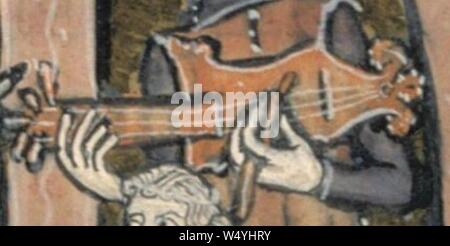 The cropped image of the citole from *MS 222* illustrates a medieval ...
