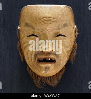 Kyogen mask - Old Man - Japan - 19th century wood, gesso, lacquer, hair ...