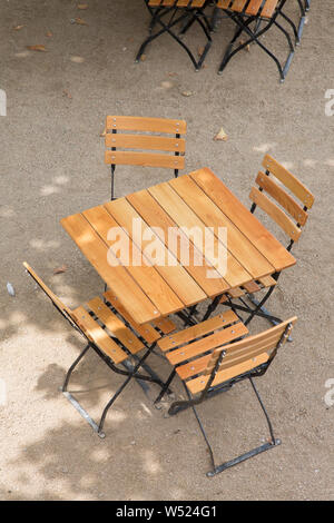 Wooden Cafe Tables and Chairs; Frankfurt; Germany Stock Photo - Alamy