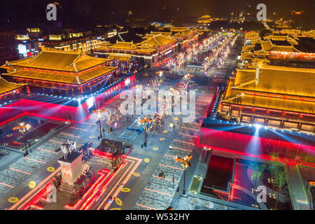 View of the light show at Datang Everbright City in Xi'an city ...