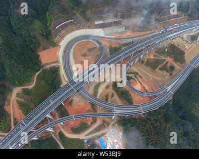 A section of Libo-Rongjiang expressway stretches over the mountains in ...