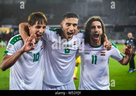 Players of Iraq national football team celebrate after defeating Vietnam national football team in the AFC Asian Cup group D match in Abu Dhabi Unite Stock Photo Alamy