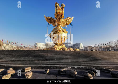 View of the "The Flying Lion" statue in front of the TIENS ...