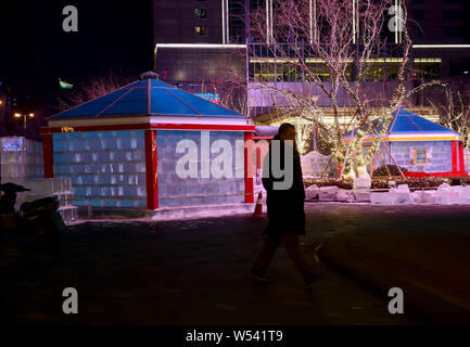 View of a house made of 500 ice blocks at a restaurant in Shenyang city ...