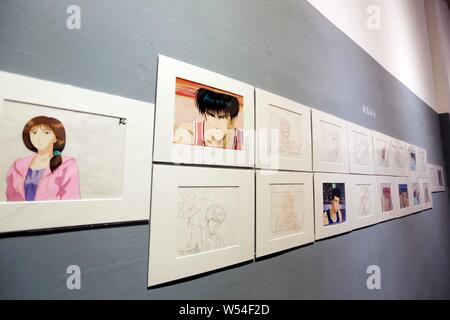 Manuscripts of Japanese manga series are on display during a Japanese ...
