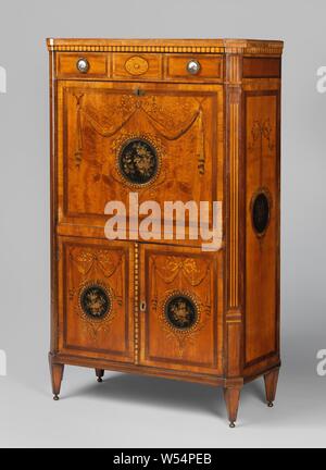 Secretaire with marquetry and lacquer panels, Secretaire with marquetry ...