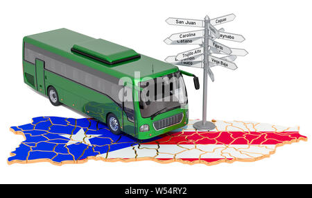 Puerto Rico Bus Tours concept. 3D rendering isolated on white ...