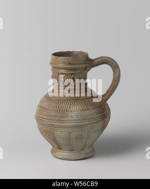 Jug with medallions and foliate scrolls, anonymous, c. 1560 - c. 1590 Jug of stoneware on high ...